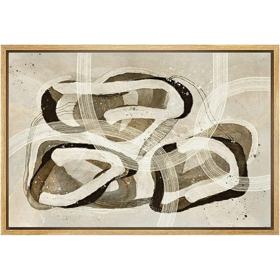 wall26 Framed Canvas Print Wall Art Mid-Century Dark Black Tan Ring ...