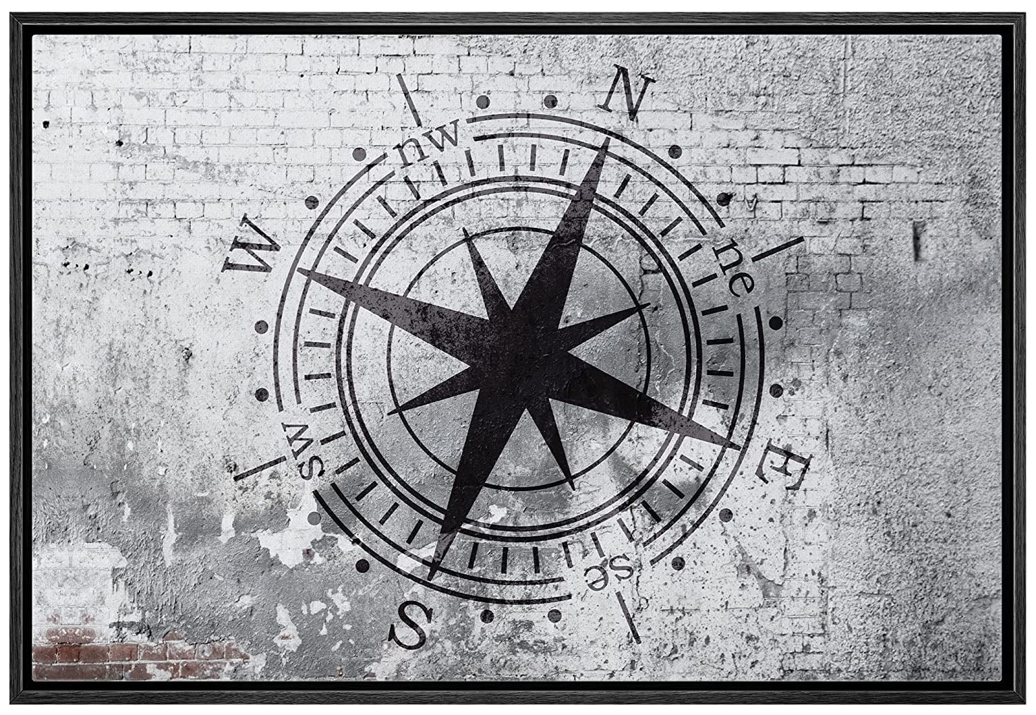 wall26 Framed Canvas Print Wall Art Compass on Gritty Gray City Brick ...