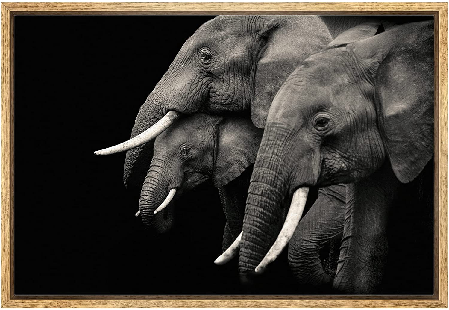 wall26 Framed Canvas Print Wall Art Duotone Dark Elephant Family Trio ...
