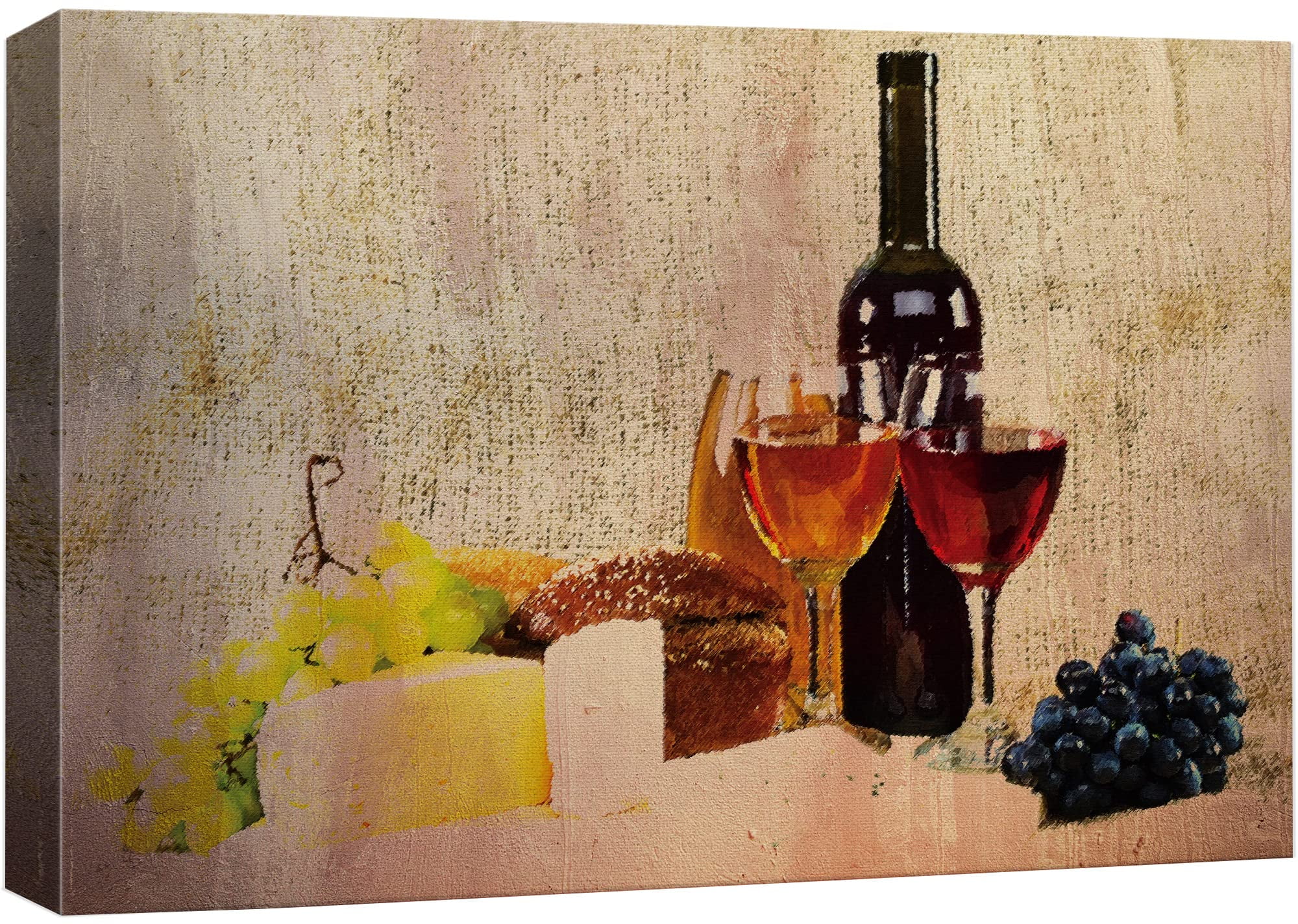 wall26 Framed Canvas Print Wall Art Faded White Wine, Cheese Board and Grapes Food Cocktails ...