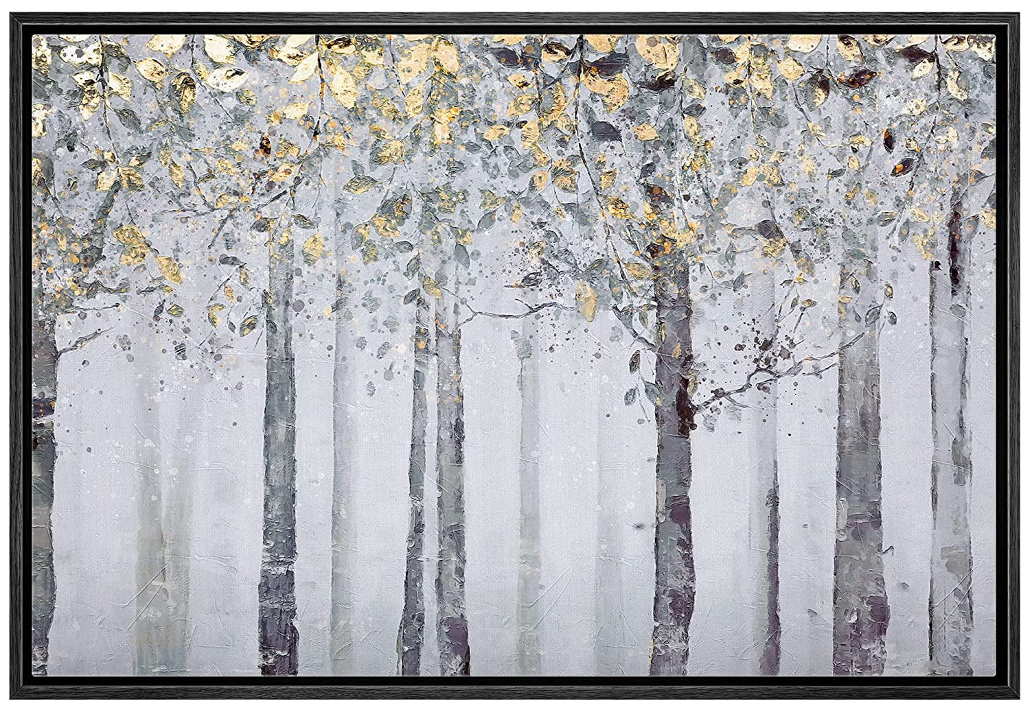wall26 Framed Canvas Print Wall Art Gold Leaf Pastel Winter Forest Tree ...