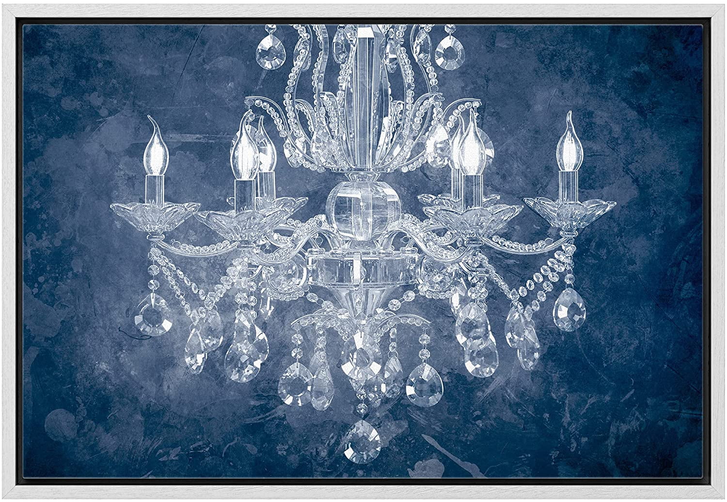 wall26 Framed Canvas Print Wall Art Navy Blue Fancy White Crystal ...