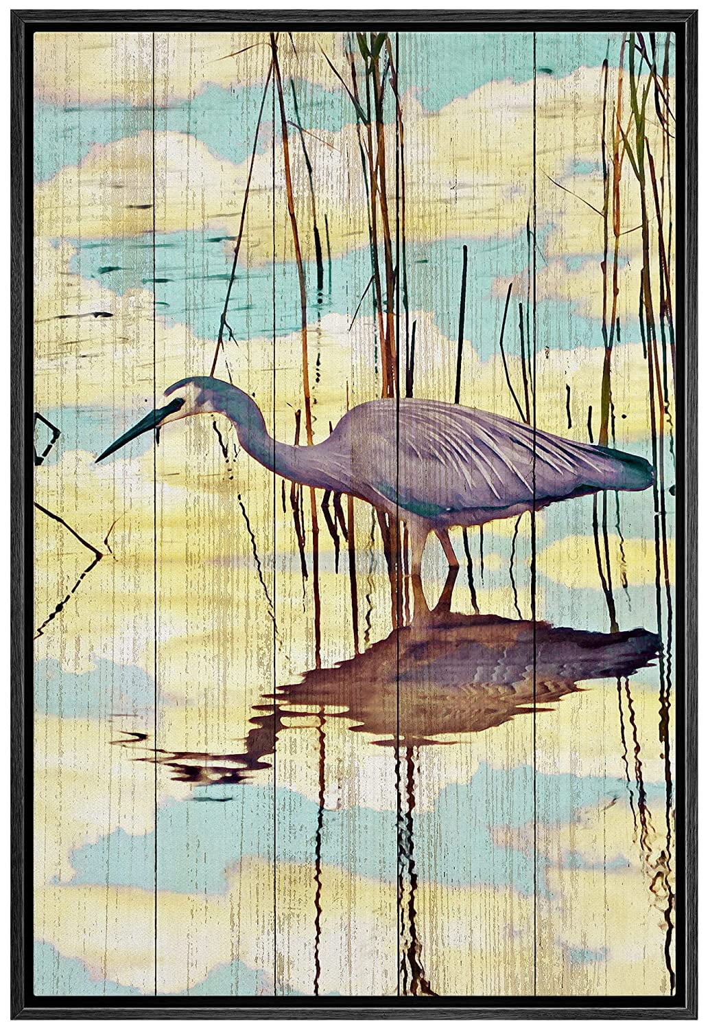 wall26 Framed Canvas Print Wall Art Pastel Blue Cloud Sky Crane Bird ...