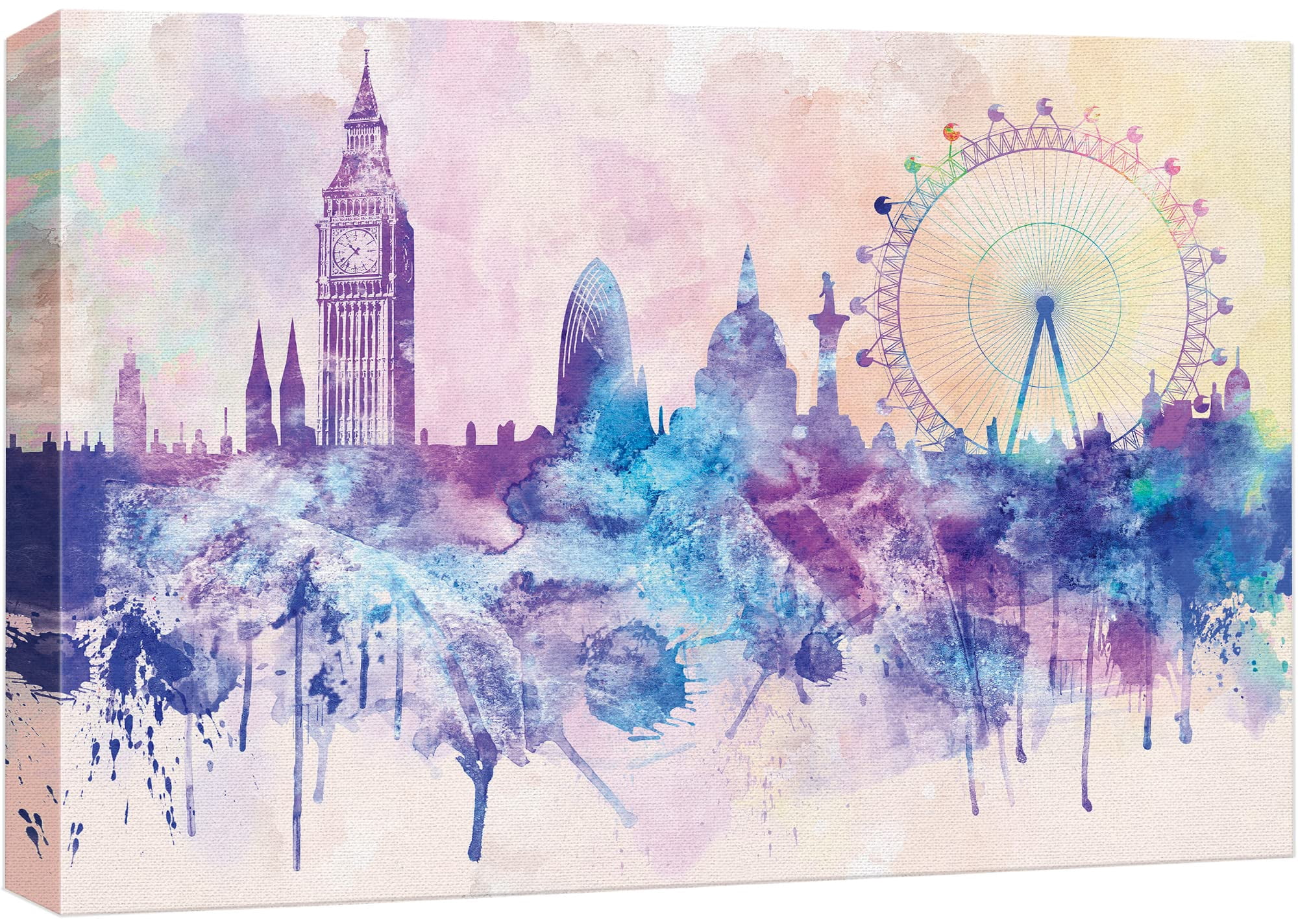 wall26 Framed Canvas Print Wall Art Pink & Purple Watercolor Explosion ...