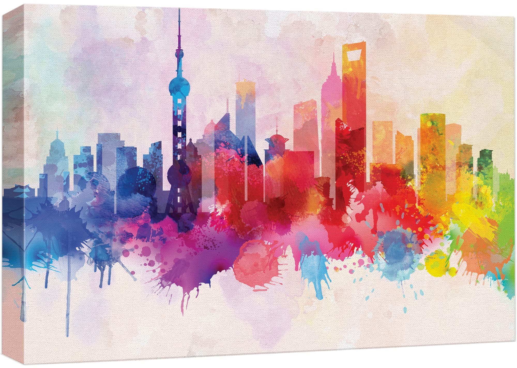 wall26 Framed Canvas Print Wall Art Rainbow Watercolor Explosion ...