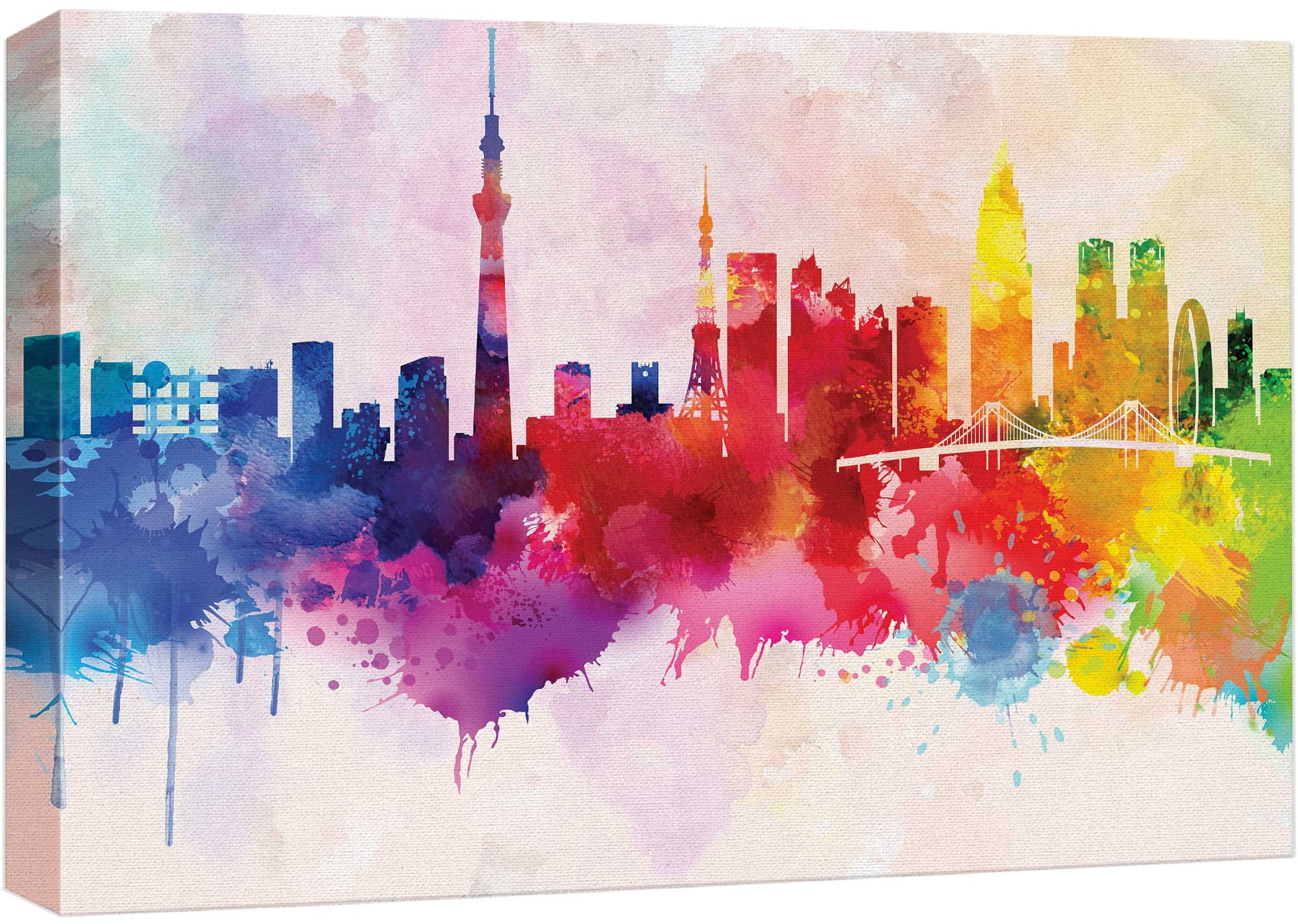 wall26 Framed Canvas Print Wall Art Rainbow Watercolor Explosion Tokyo ...