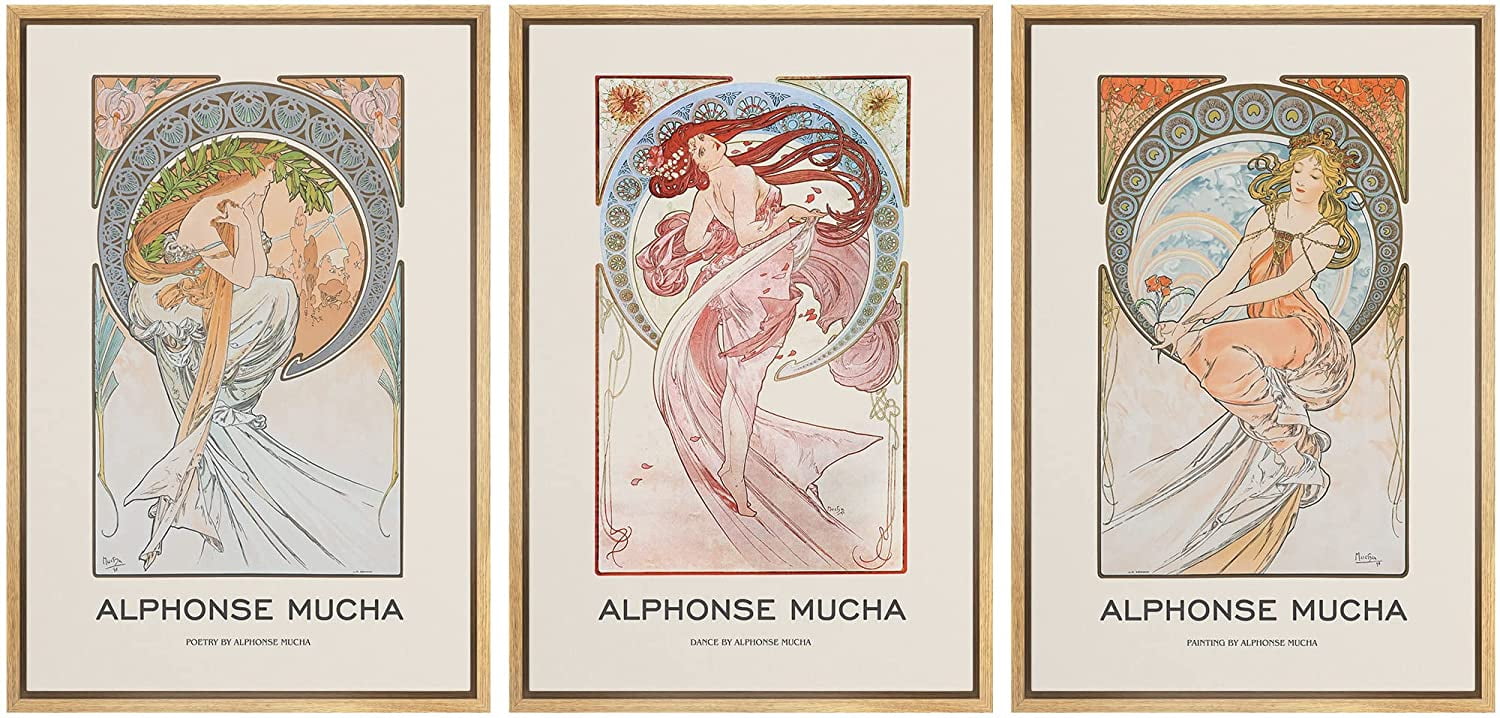 wall26 Framed Canvas Print Wall Art Set Alphonse Mucha Art Nouveau ...