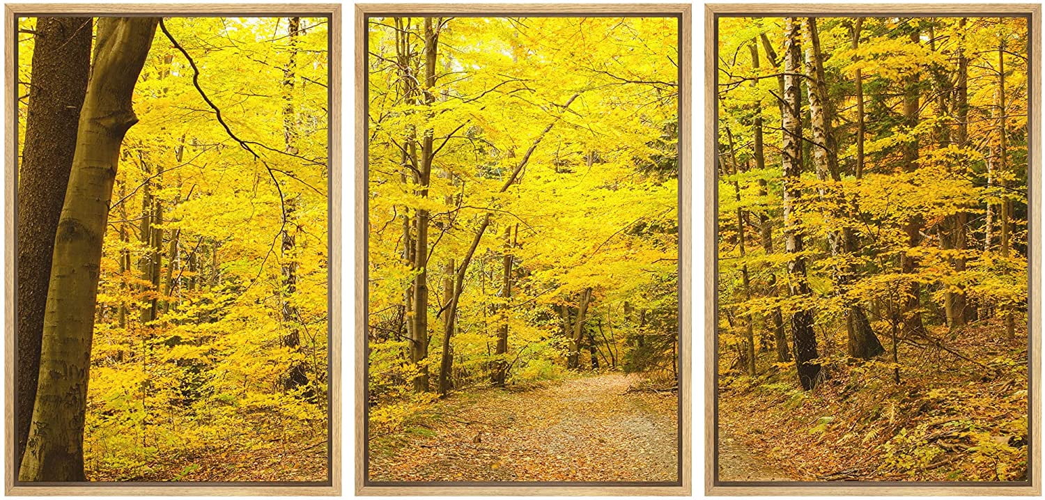 wall26 Framed Canvas Print Wall Art Set Autumn Fall Yellow Forest Tree ...