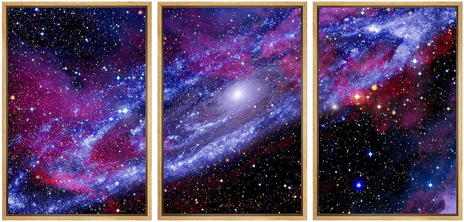 wall26 Framed Canvas Print Wall Art Set Blue Purple Neon Spiral Galaxy ...