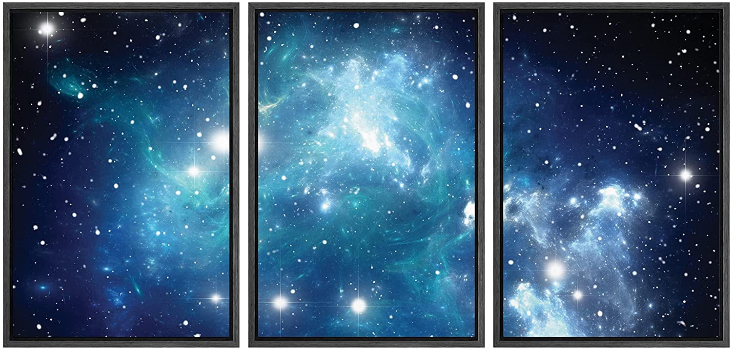 wall26 Framed Canvas Print Wall Art Set Blue & Black Galaxy Milky Way ...