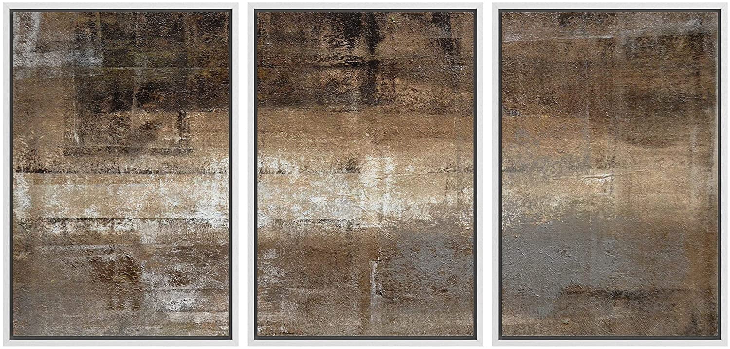 wall26 Framed Canvas Print Wall Art Set Bown & White Faded Grunge Color ...