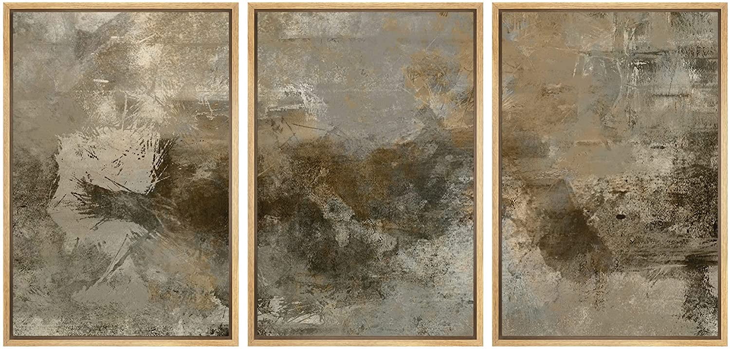 wall26 Framed Canvas Print Wall Art Set Brown & Gray Grunge Paint ...