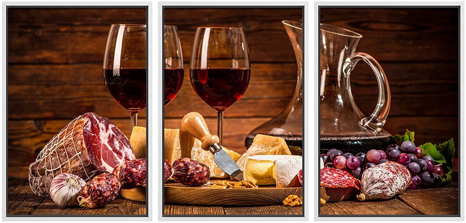 wall26 Framed Canvas Print Wall Art Set Charcuterie Platter Wine ...