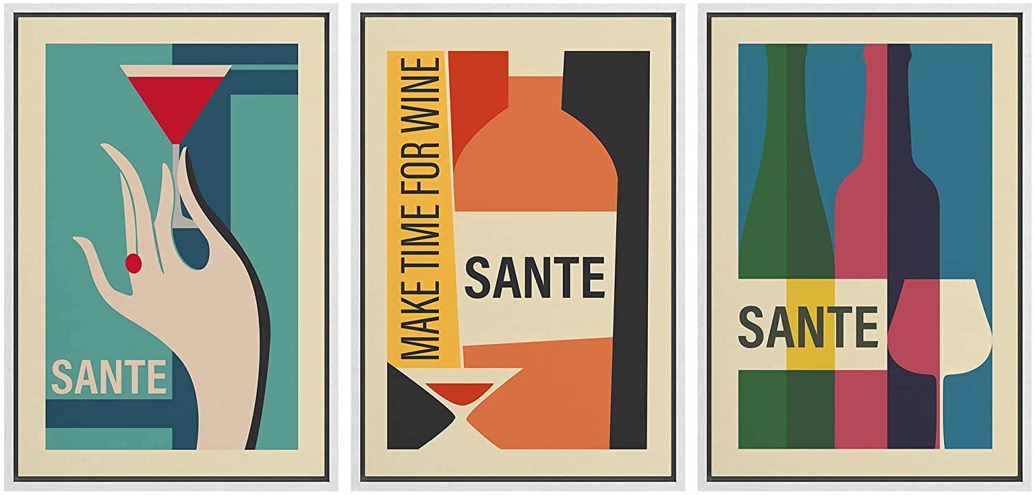 wall26 Framed Canvas Print Wall Art Set Deco Multicolor Wine Bottle ...