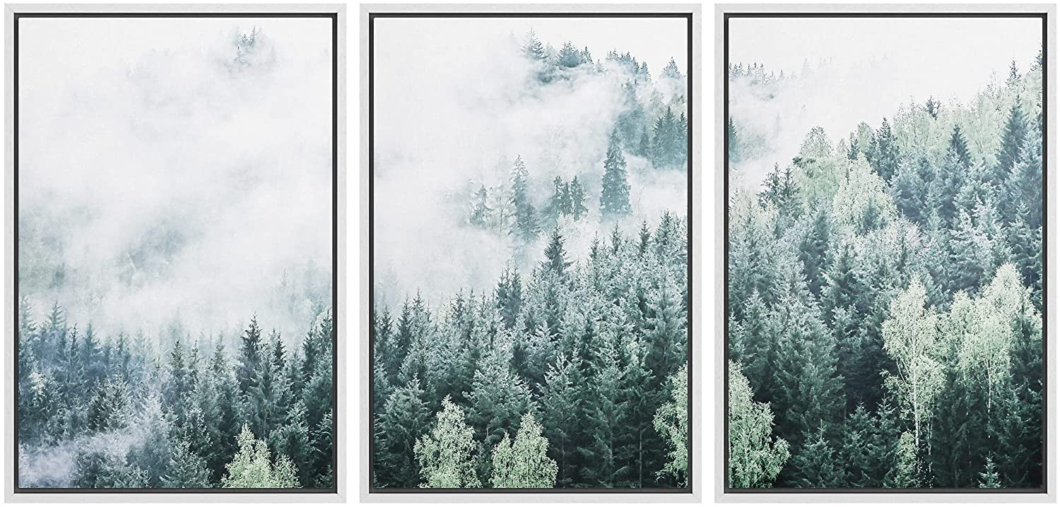 wall26 Framed Canvas Print Wall Art Set Film Grain Aerial View of Misty ...