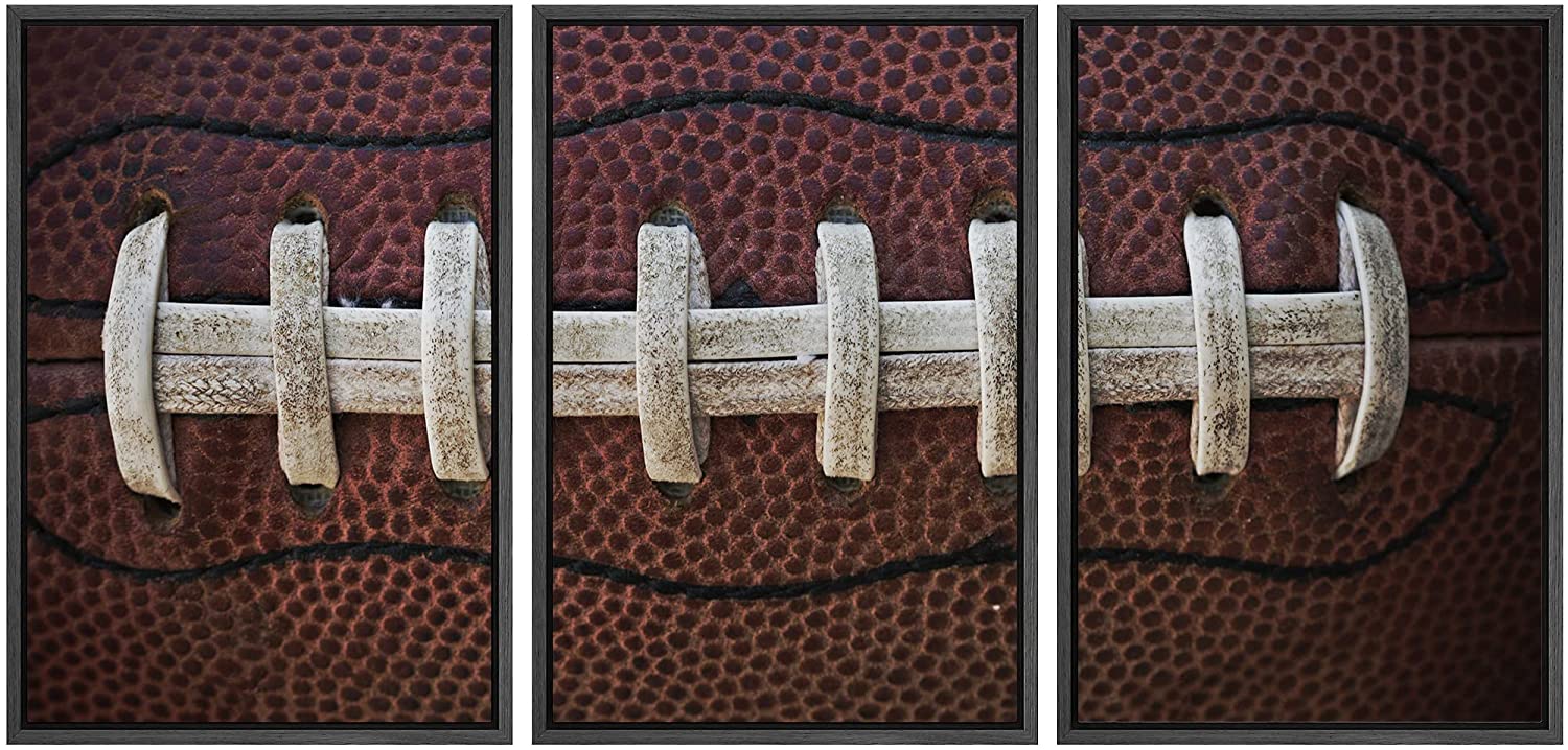 wall26 Framed Canvas Print Wall Art Set Football Stitching Triptych ...