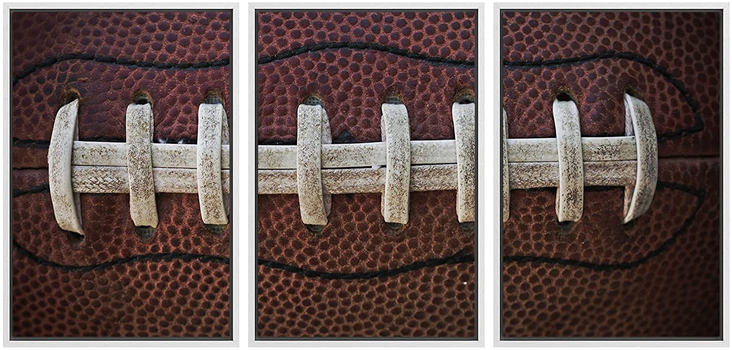 wall26 Framed Canvas Print Wall Art Set Football Stitching Triptych ...