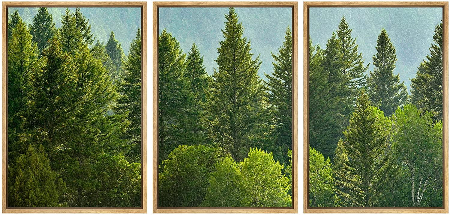 wall26 Framed Canvas Print Wall Art Set Forest Pine Trees & Foliage ...