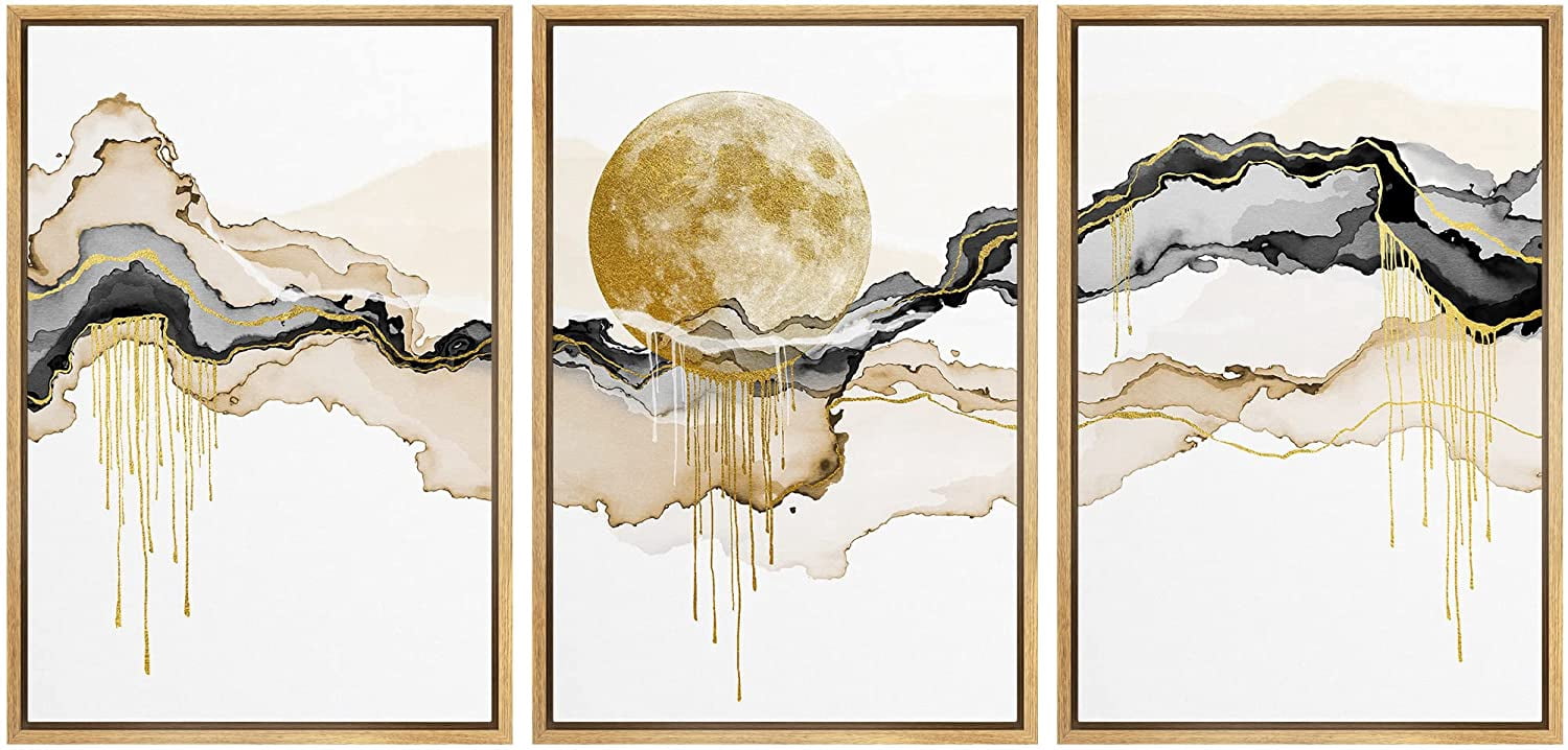 wall26 Framed Canvas Print Wall Art Set Gold Moon Moonlight Pastel ...