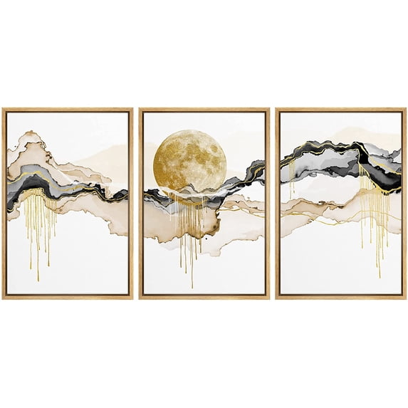 wall26 Framed Canvas Print Wall Art Set Gold Moon Moonlight Pastel ...