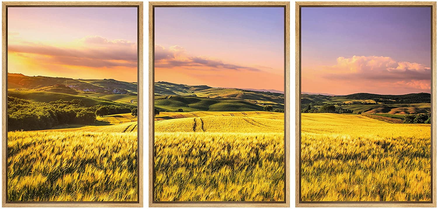 wall26 Framed Canvas Print Wall Art Set Golden Country Wheat Field ...
