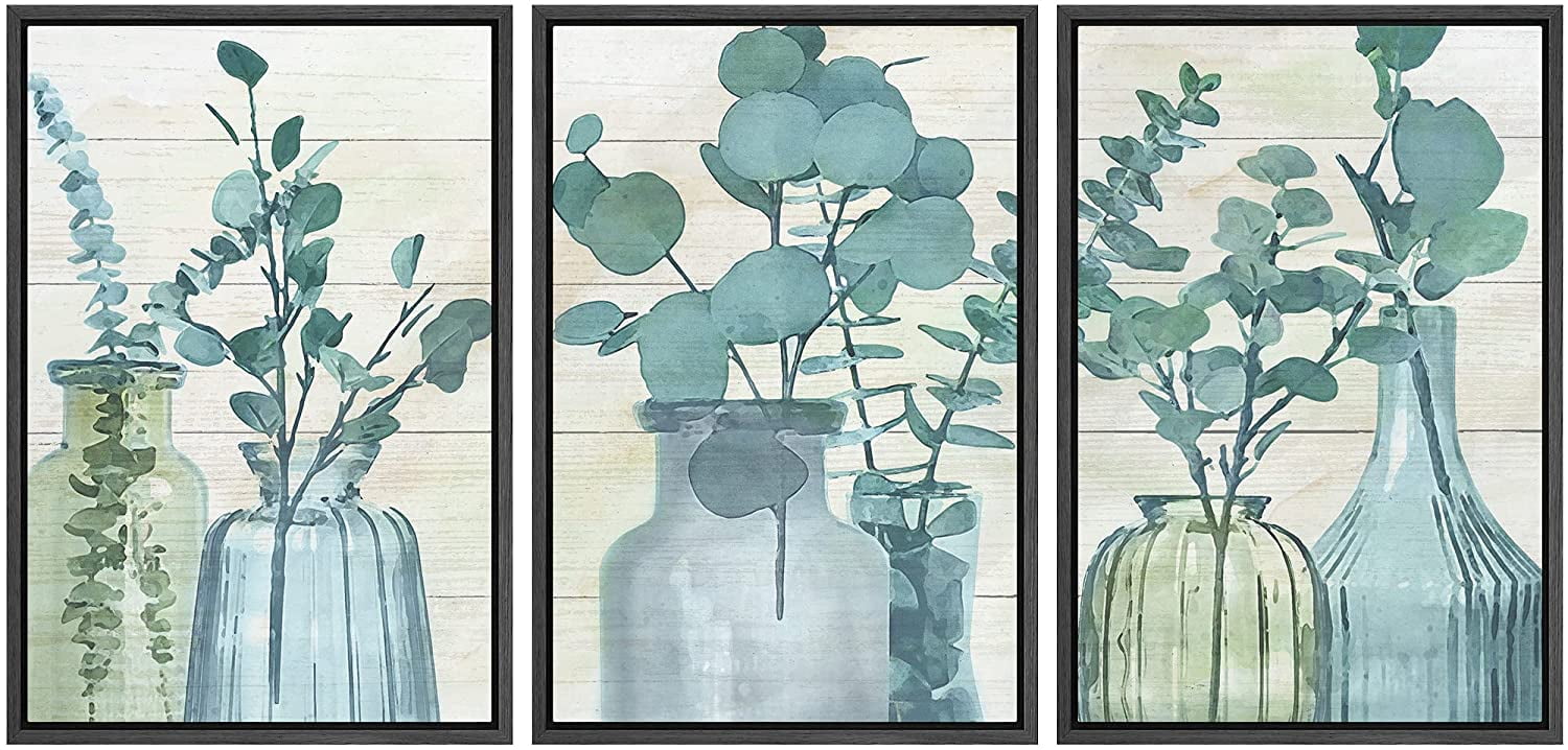 wall26 Framed Canvas Print Wall Art Set Green Fern Leaves in Bottle ...