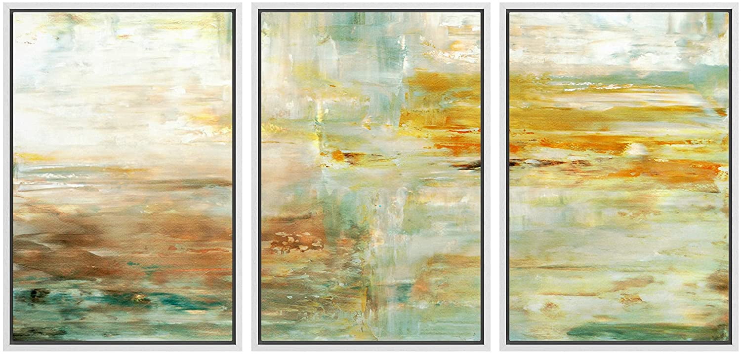 wall26 Framed Canvas Print Wall Art Set Green & Orange Paint Stroke ...