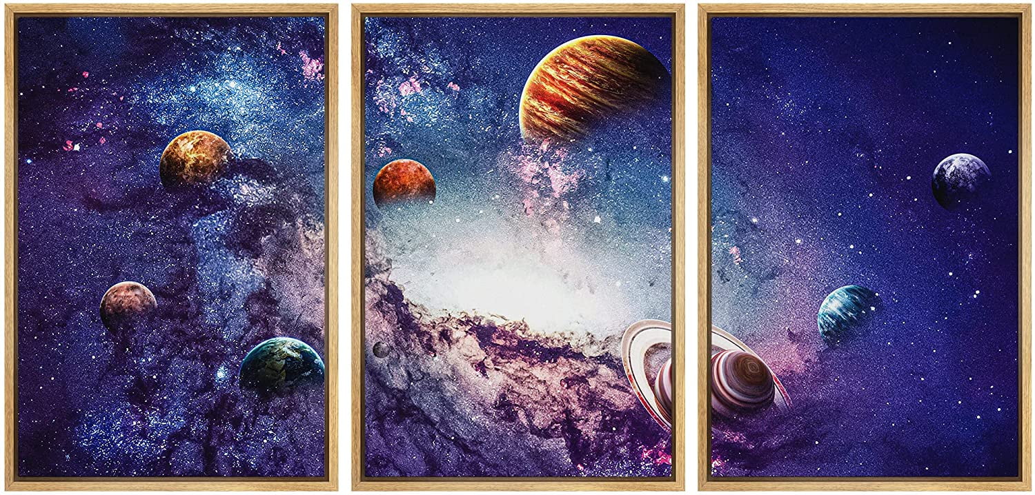 wall26 Framed Canvas Print Wall Art Set Interstellar Galactic Planets ...