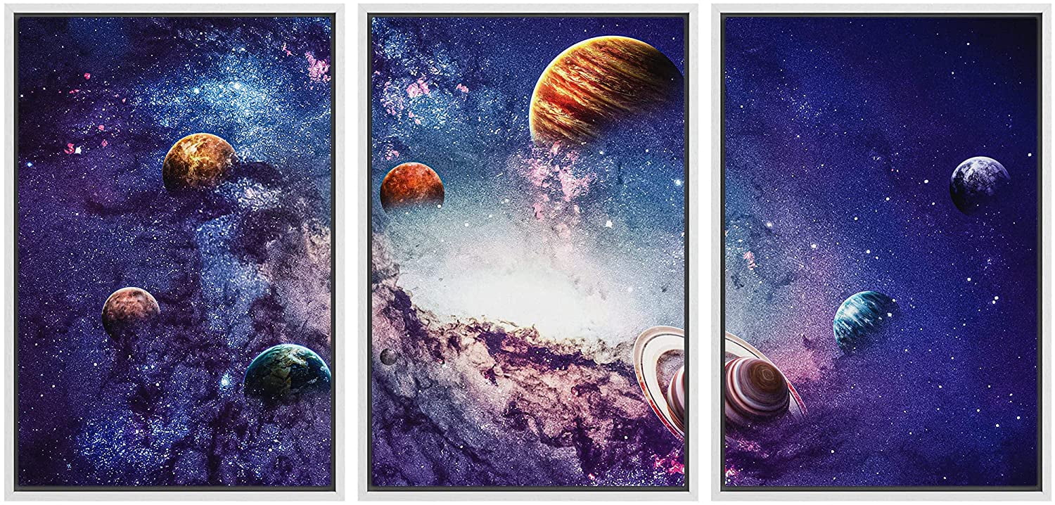 wall26 Framed Canvas Print Wall Art Set Interstellar Galactic Planets ...
