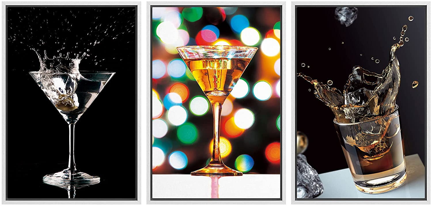 wall26 Framed Canvas Print Wall Art Set Martini & Bourbon Glass Display ...