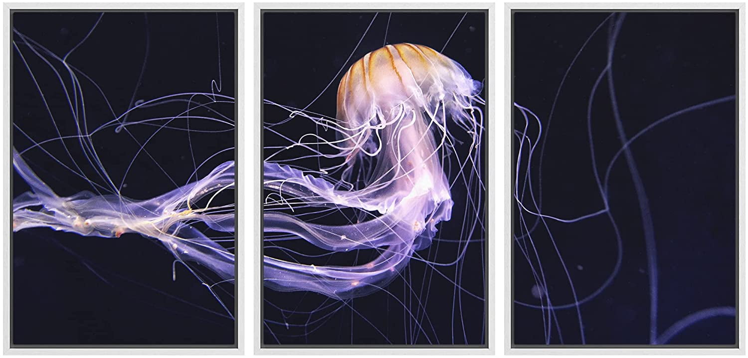 wall26 Framed Canvas Print Wall Art Set Neon Purple Dark Deep Sea Ocean ...