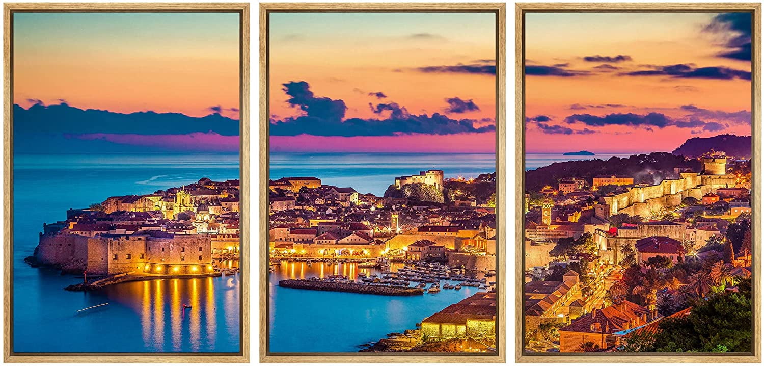 wall26 Framed Canvas Print Wall Art Set Pastel Neon Sunset Ocean Sea ...
