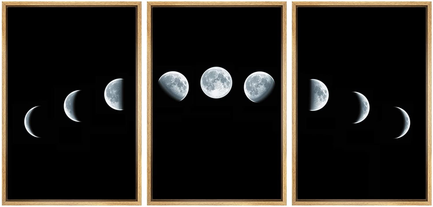 wall26 Framed Canvas Print Wall Art Set Phases of The Moon in The Sky ...