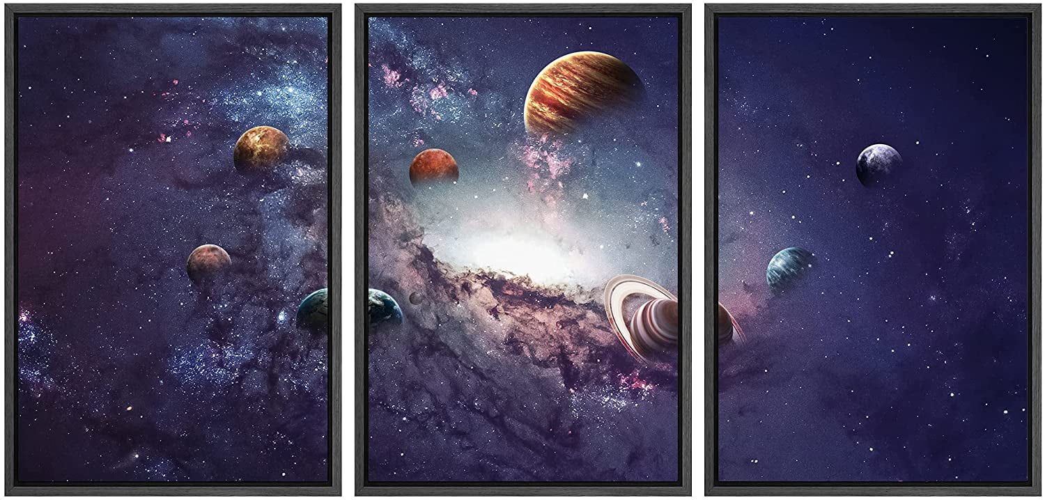 wall26 Framed Canvas Print Wall Art Set Planets in Spiral Purple Solar ...