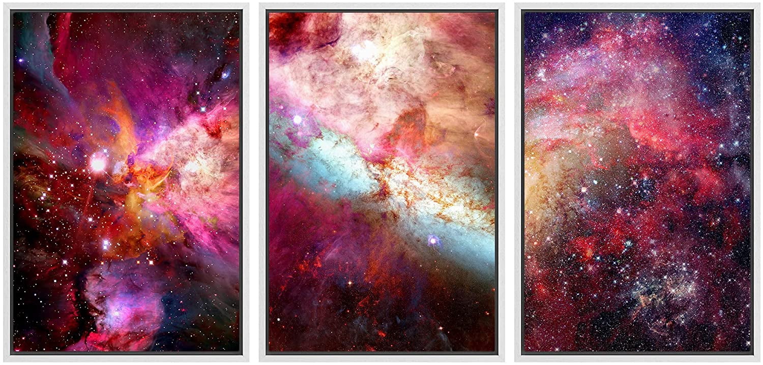 wall26 Framed Canvas Print Wall Art Set Purple Andromeda Star Galaxy ...