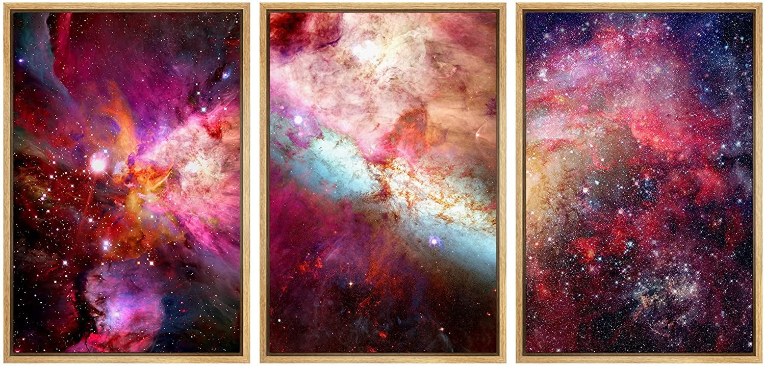 wall26 Framed Canvas Print Wall Art Set Purple Andromeda Star Galaxy ...