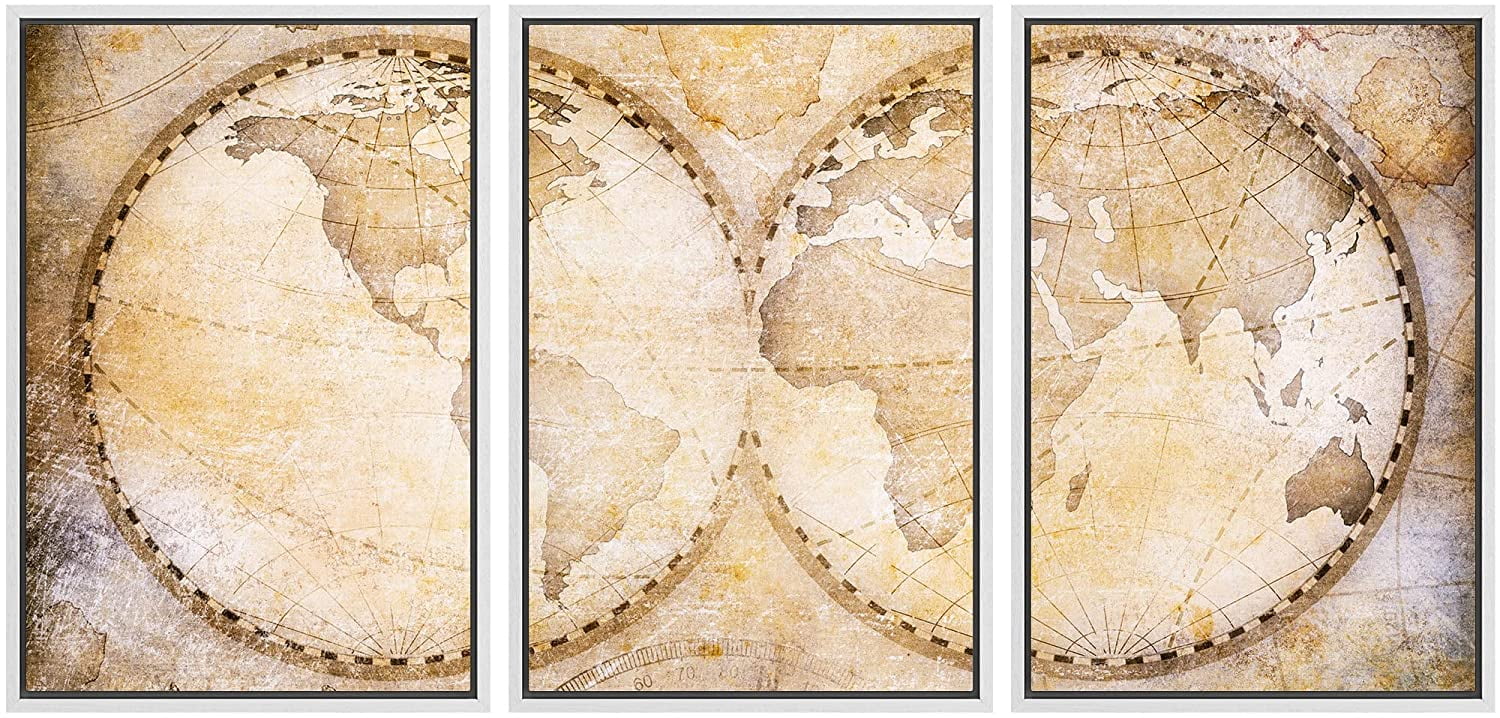 wall26 Framed Canvas Print Wall Art Set Retro Vintage Antique Globe ...