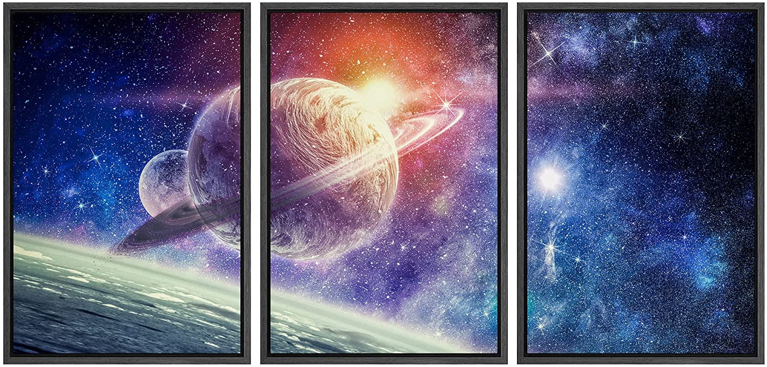 wall26 Framed Canvas Print Wall Art Set Saturn Ring Star Solar Eclipse ...