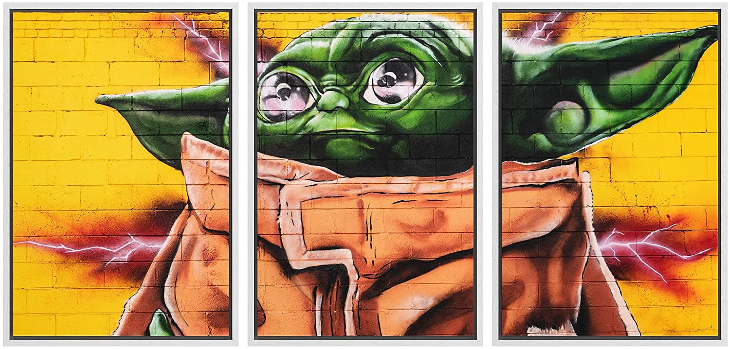 wall26 Framed Canvas Print Wall Art Set Spray Paint Alien Baby Yoda ...