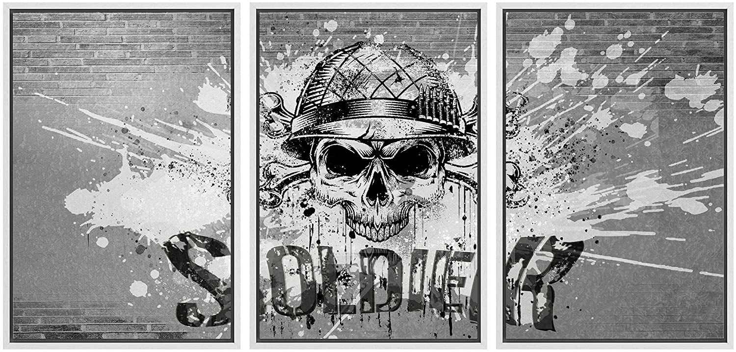 wall26 Framed Canvas Print Wall Art Set Spray Paint Army Soldier Skull ...