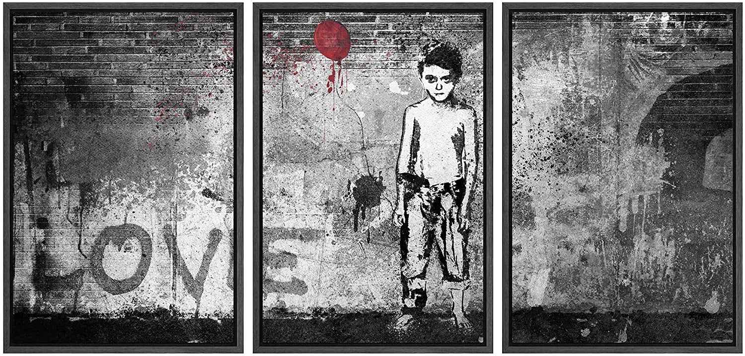 wall26 Framed Canvas Print Wall Art Set Spray Paint Banksy Child ...
