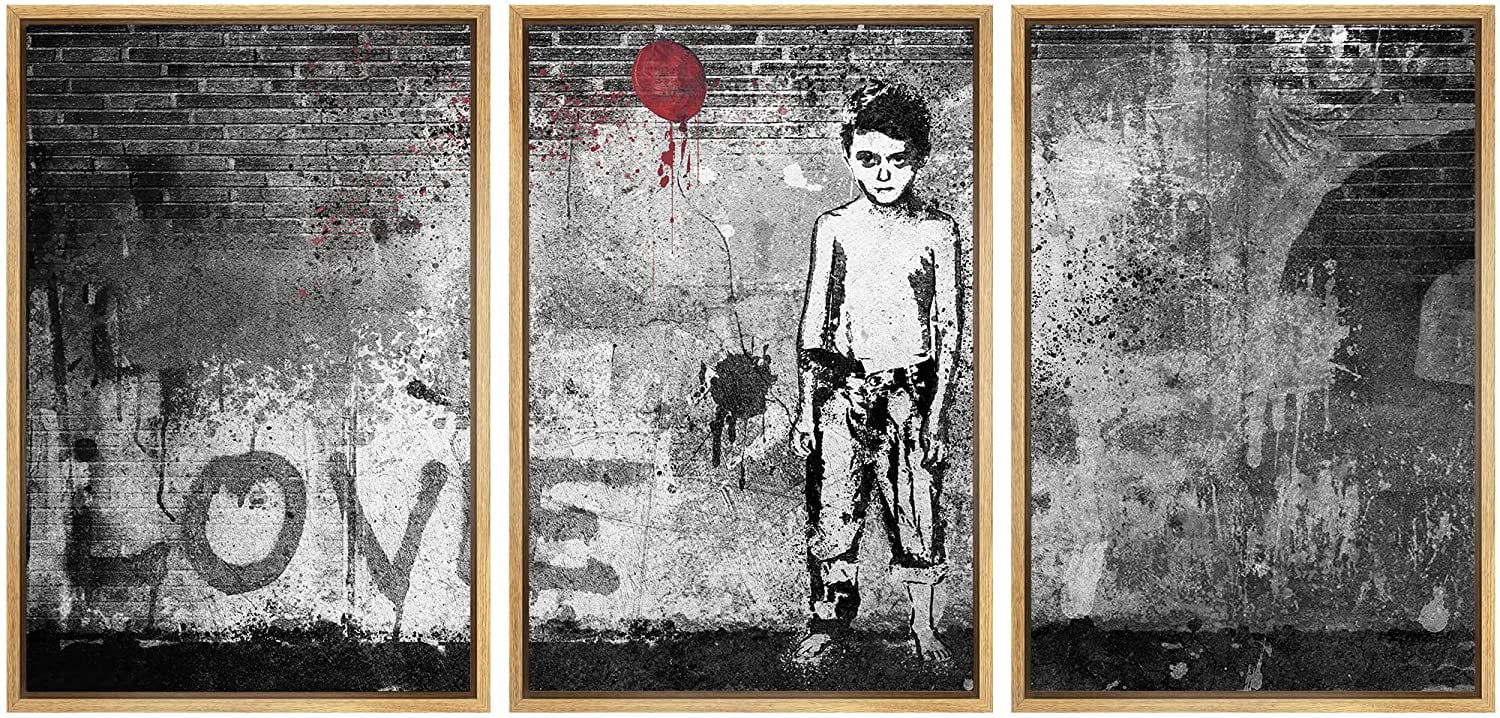 wall26 Framed Canvas Print Wall Art Set Spray Paint Banksy Child ...