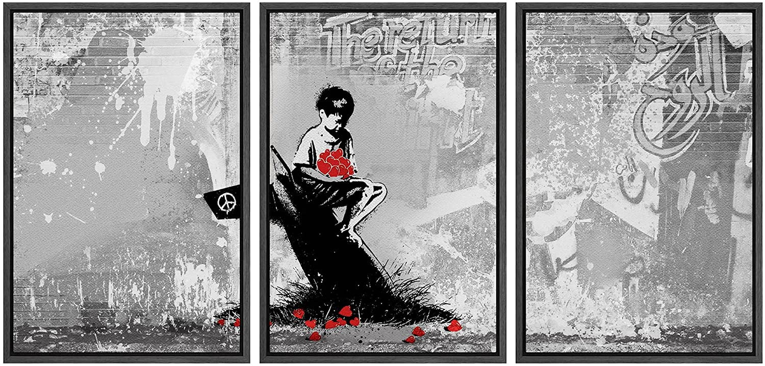 wall26 Framed Canvas Print Wall Art Set Spray Paint Banksy Rocket Plane ...
