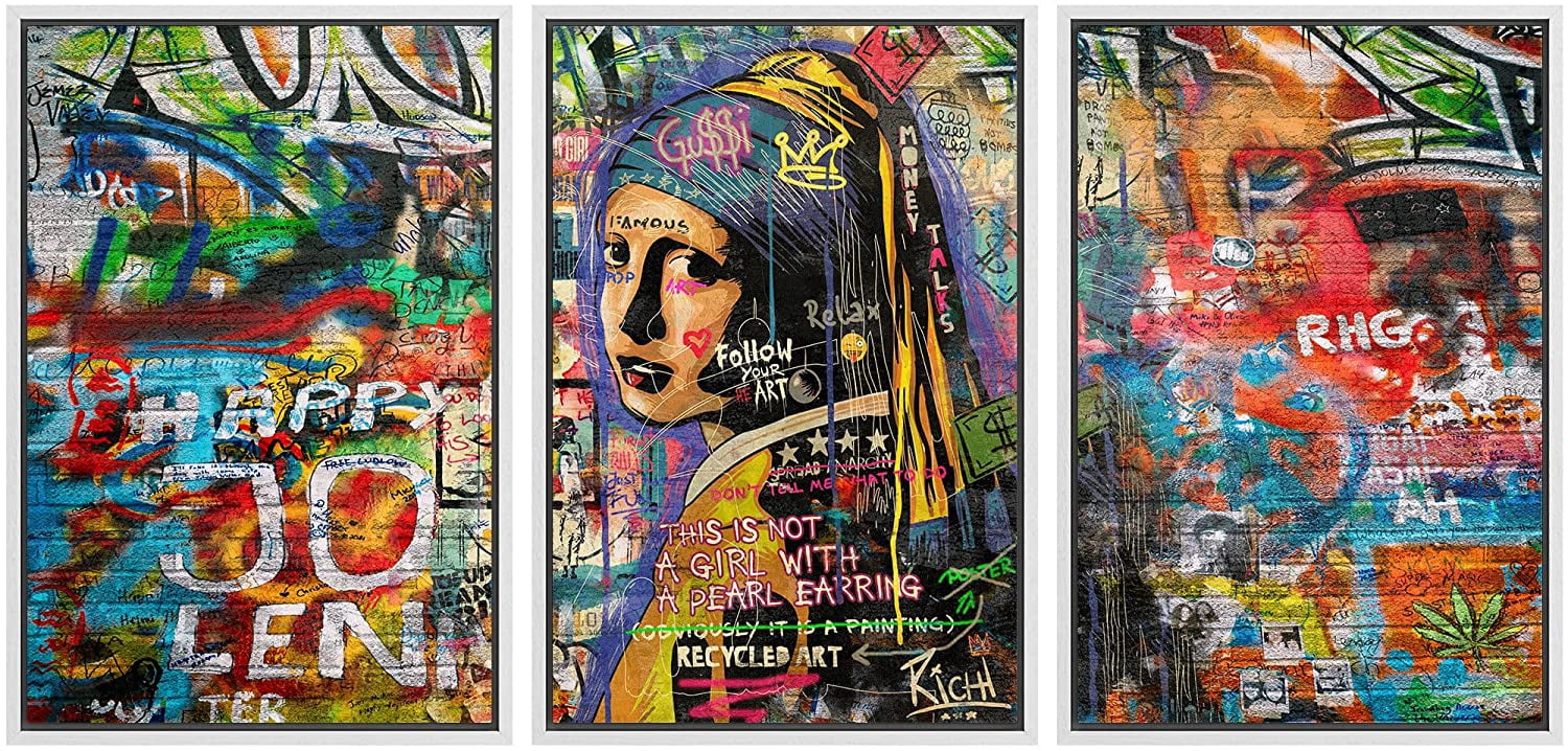 wall26 Framed Canvas Print Wall Art Set Spray Paint Girl & Pearl ...