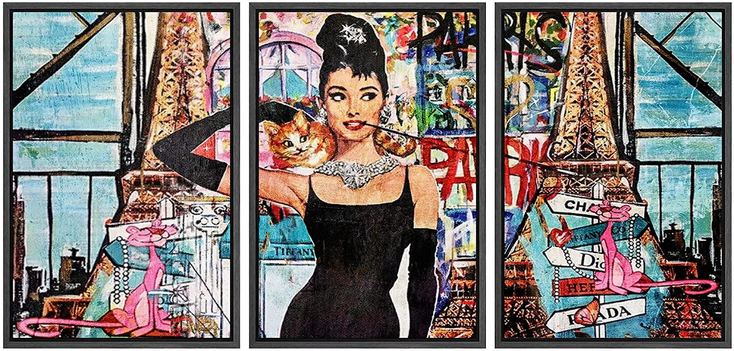 wall26 Framed Canvas Print Wall Art Set Stylish Fashion Audrey Hepburn Graffiti & Street Art ...