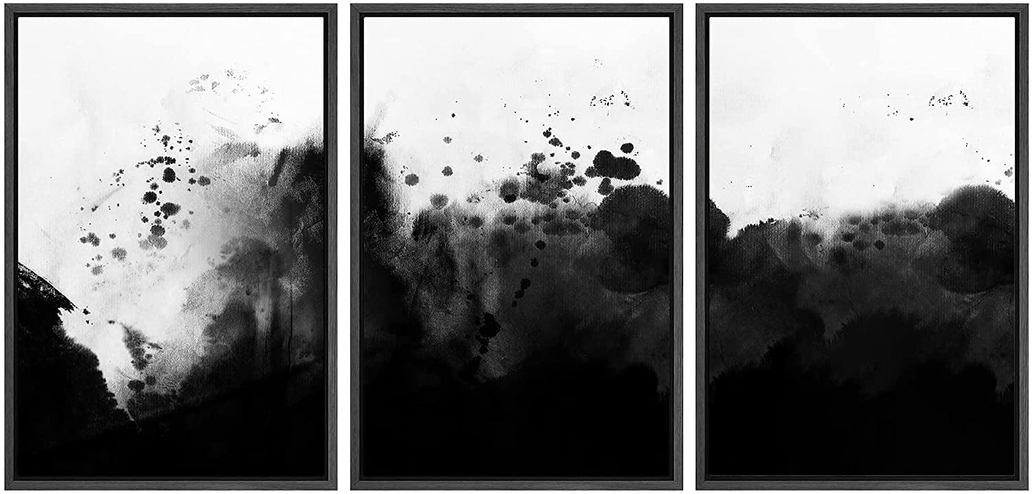 wall26 Framed Canvas Print Wall Art Set Watercolor Black Ink Landscape ...