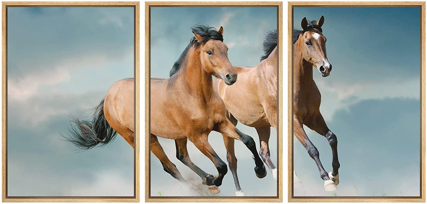 wall26 Framed Canvas Print Wall Art Set Wild Bronco Stallion Horses ...