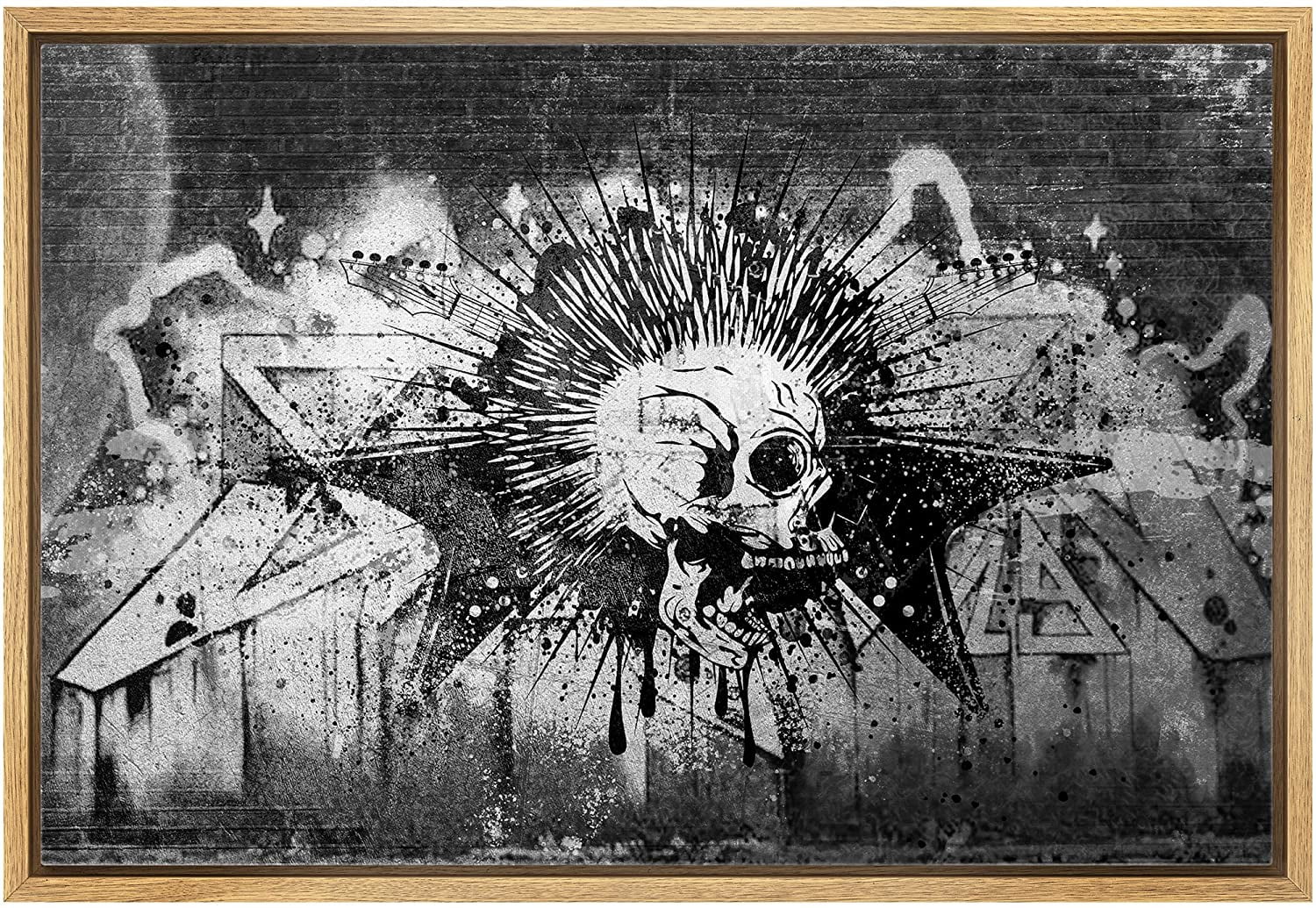 wall26 Framed Canvas Print Wall Art Spray Paint Black & White Brick ...