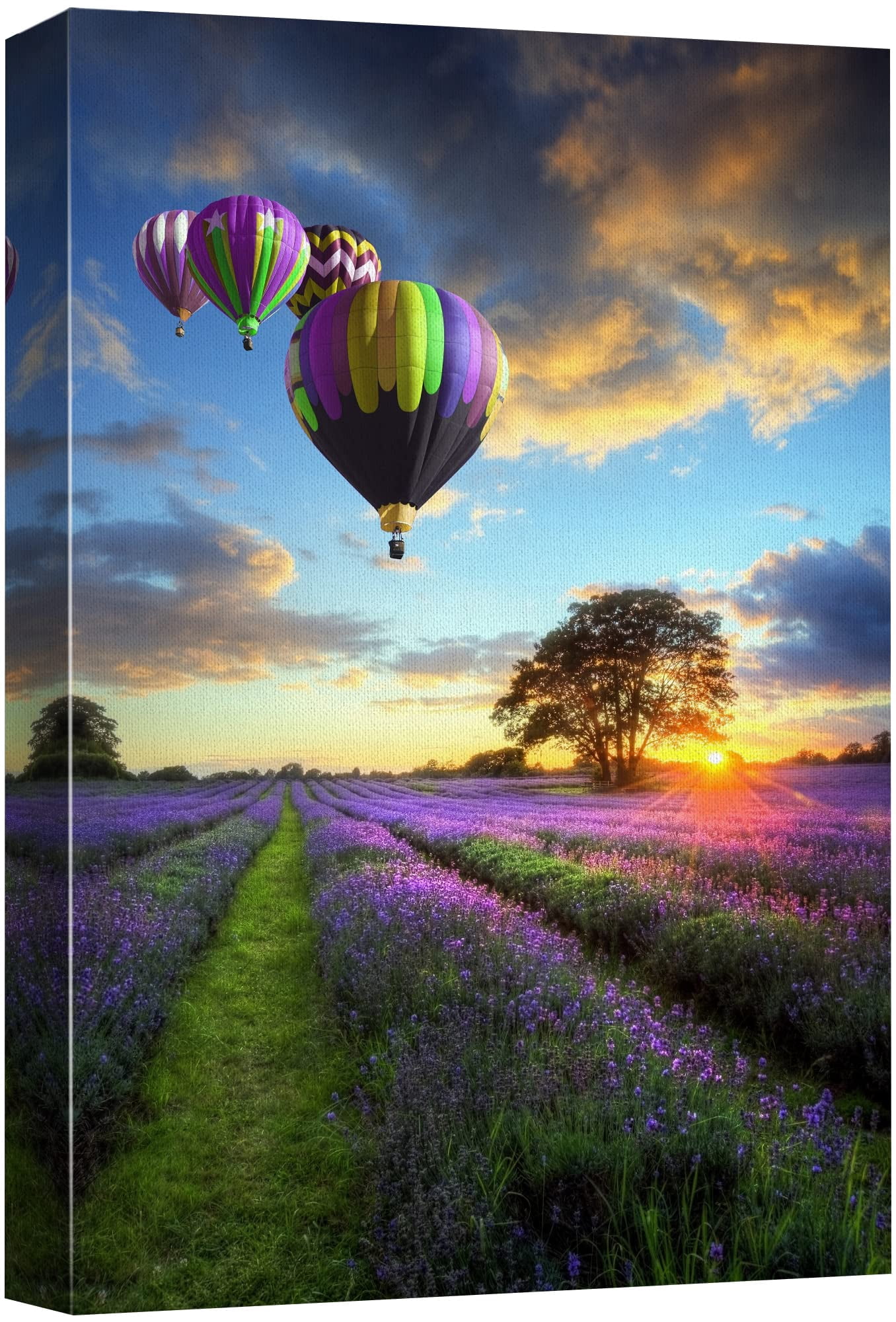 wall26 Framed Canvas Print Wall Art Sunset Hot Air Balloons Over ...