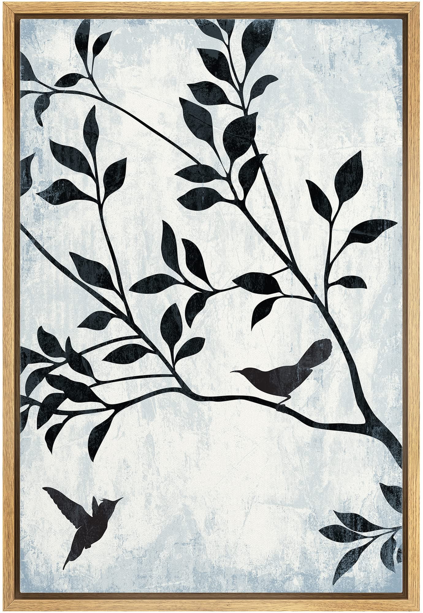 wall26 Framed Canvas Print Wall Art Tree & Bird Silhouettes with Blue ...